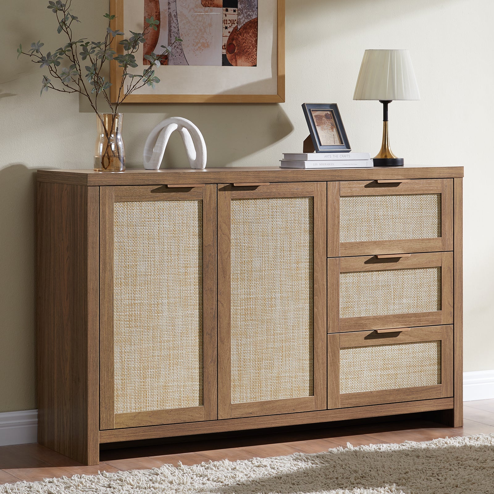 Rattan 3 Drawer 2 Door Storage Cabinet OAKHAM