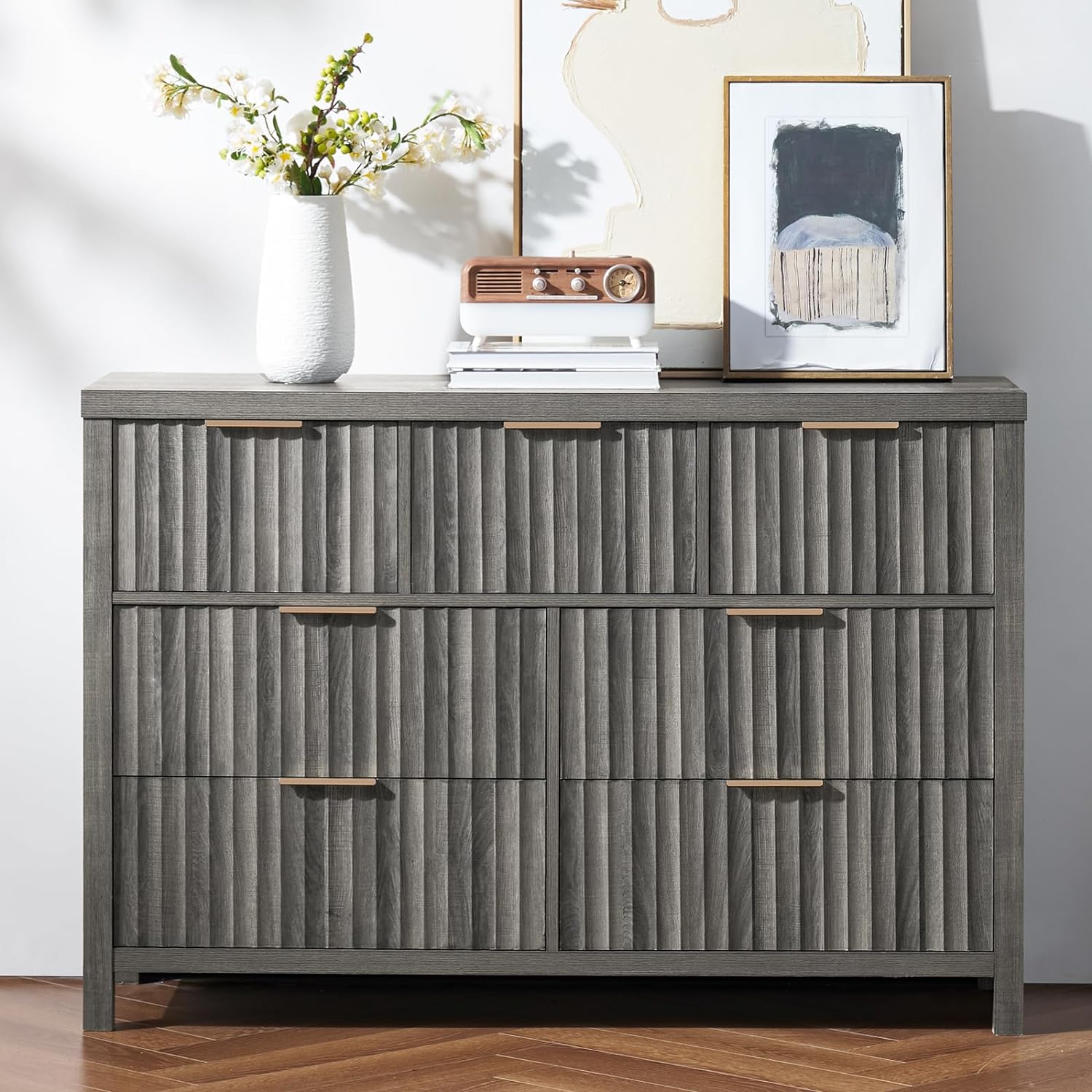 Wooden Fluted 7 Drawer Dresser Storage Chest OAKHAM