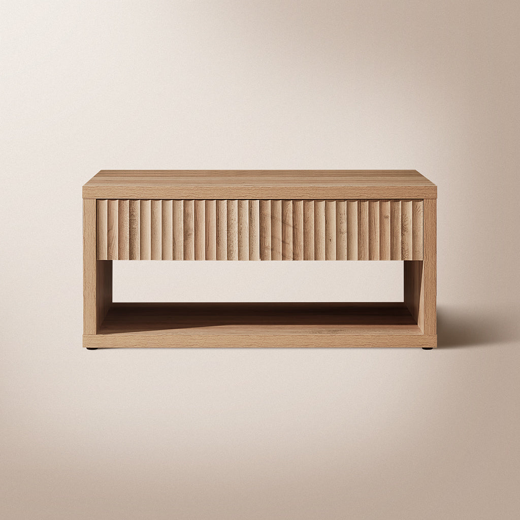 Wooden Fluted Coffee Table with 4 Storage Drawers – OAKHAM