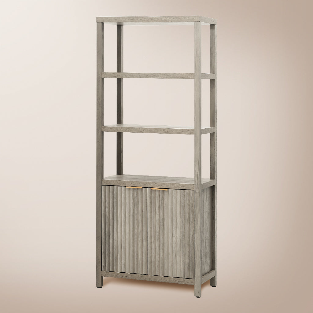 Wooden Fluted 5-Tier Large Tall Book Shelf with Doors Cabinet ...